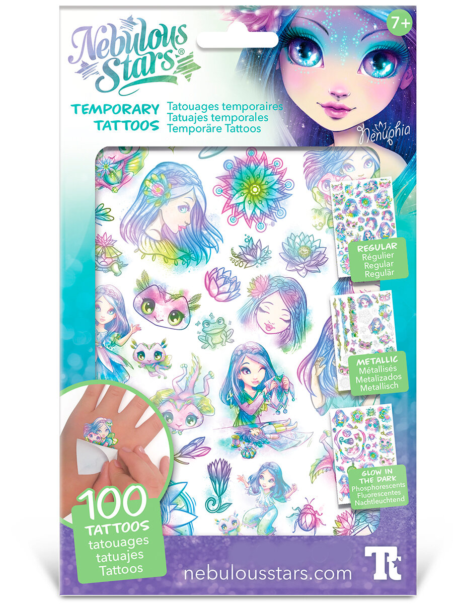 Временные переводные татуировки для девочки Nebulous Stars, (3 листа) 11413_NSDA