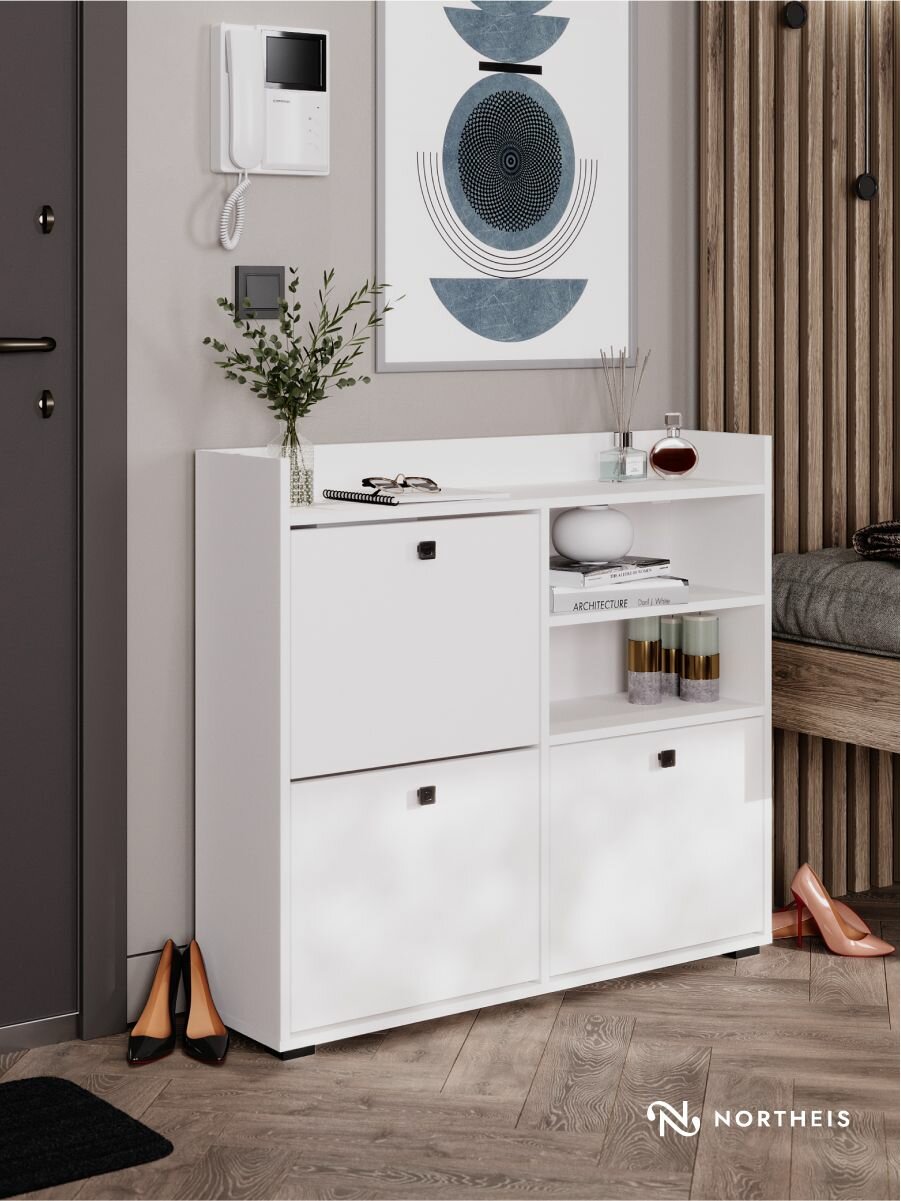 Обувница нортайс, ЛДСП, белая, с полками, с ящиками, откидная, 50х100х30 см