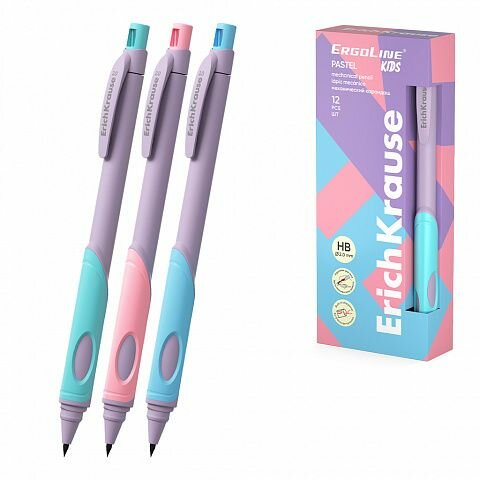 Карандаш Erich Krause автоматический, 0.5 мм "ErgoLineR Kids Pastel" с точилкой, НВ