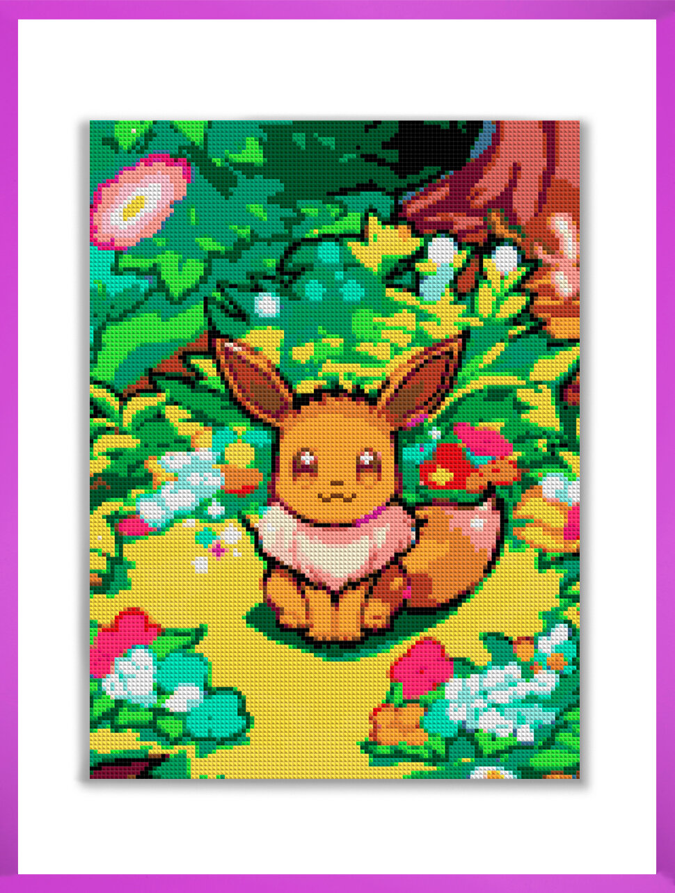 Алмазная мозаика на подрамнике - вышивка - Покемон Иви 30 х 40 см