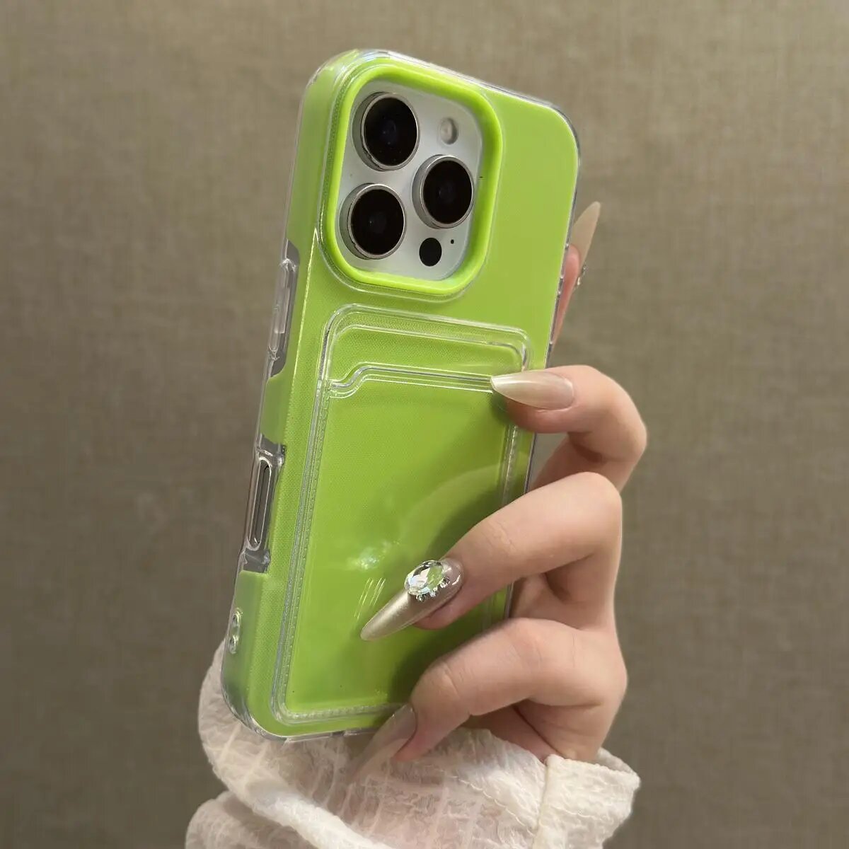 Роскошный прозрачный чехол для телефона с слотом для карт для iPhone 12 Про, Зеленый, Зеленый, Green