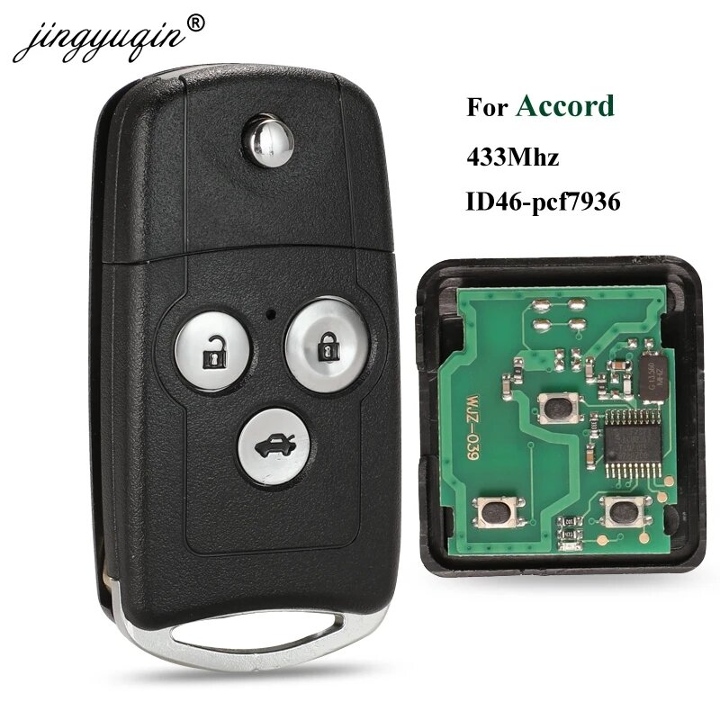 Jingyuqin 3 кнопки откидной дистанционный брелок для Honda Accord 2008-2012 старый Civic 433 МГц с чипом ID46 PCF7936 складной ключ управления