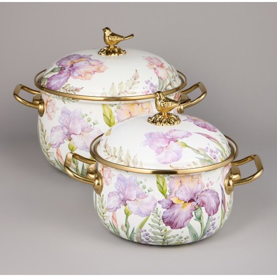 Набор кастрюль Agness "irises" эмалированные, 4 пр, 2,1/3,8 л.