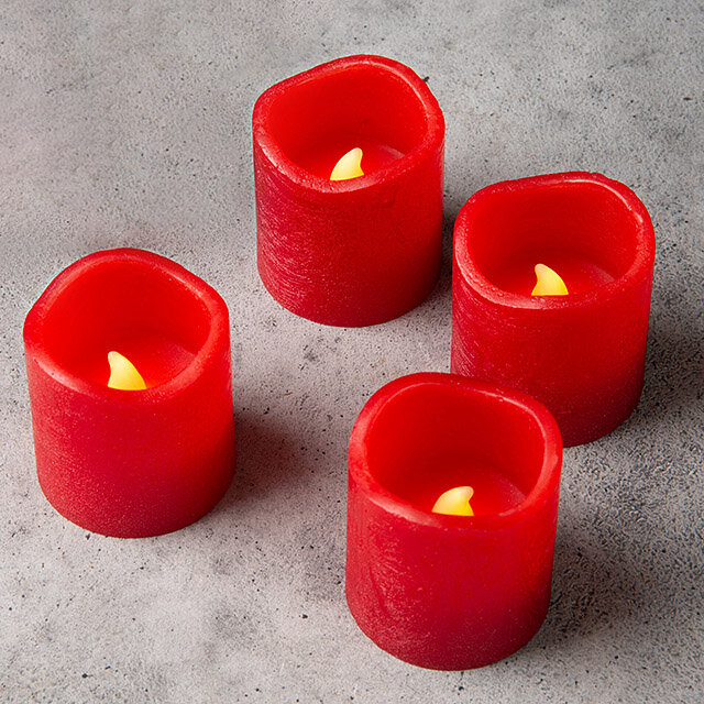 Набор восковых светильников свечей 5*4.7 см красные 4 шт на батарейках, Kaemingk, 482914