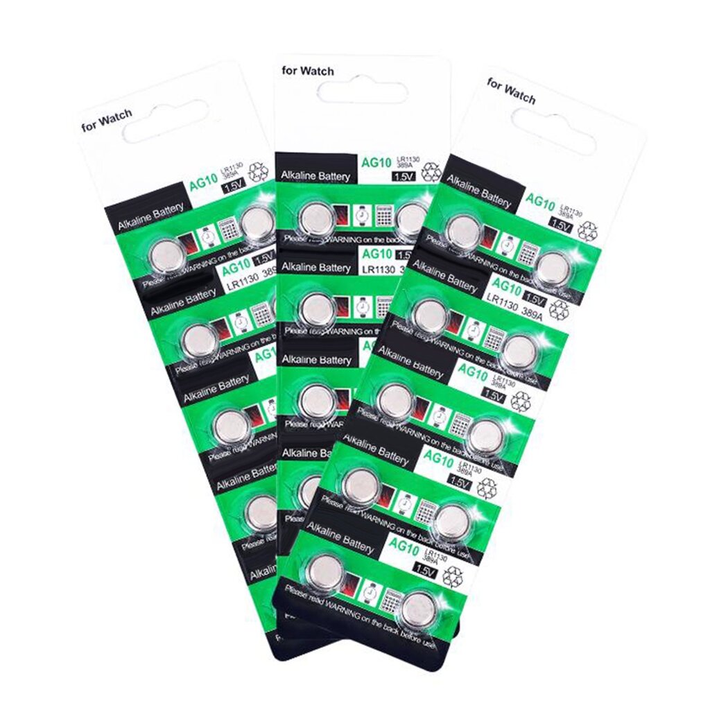 Щелочные таблеточные батарейки AG10/LR1130, 10 штук