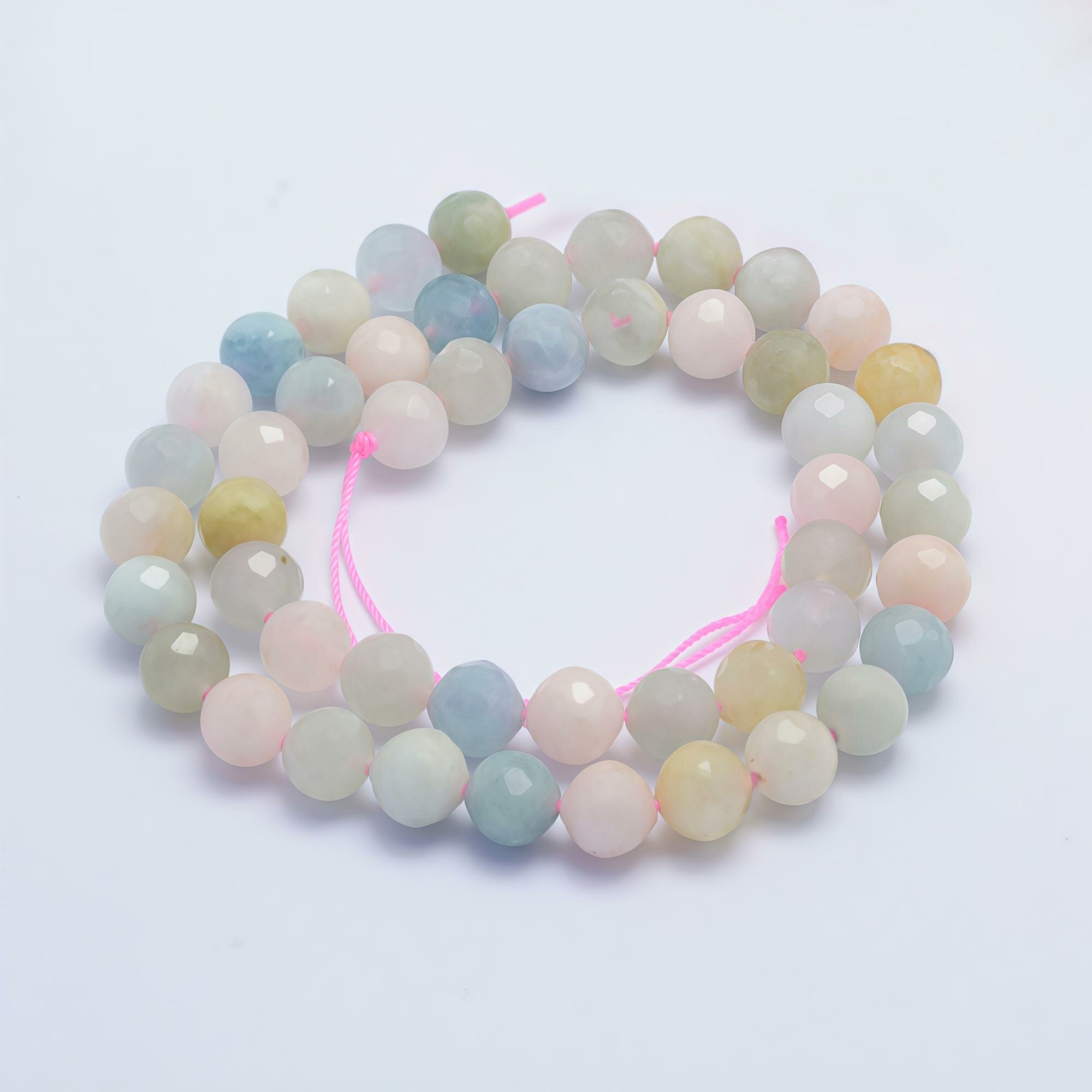 Бусины каменные, морганит, граненый, 8мм, 16 шт, низка