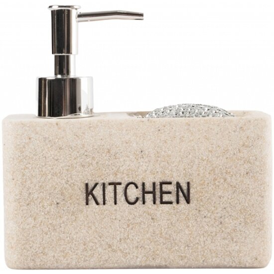 Диспенсер Anna Lafarg Stone для моющего средства, 160 мл, с губкой, полирезин/пластик, бежевый (ANLAF-B5547A)