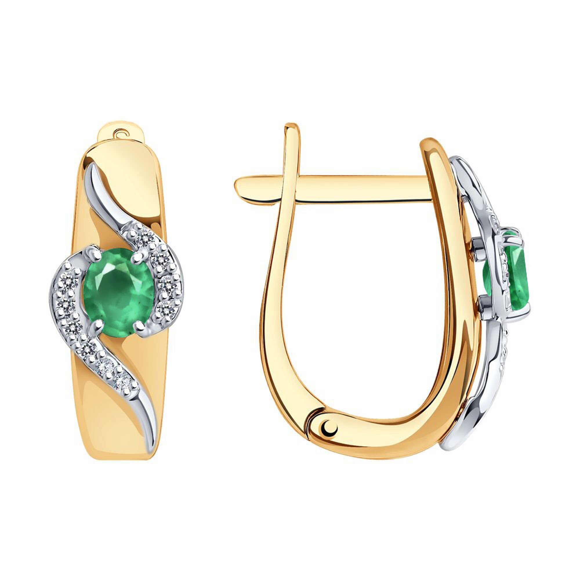 Серьги, красное золото, 585 проба, изумруд, бриллиант