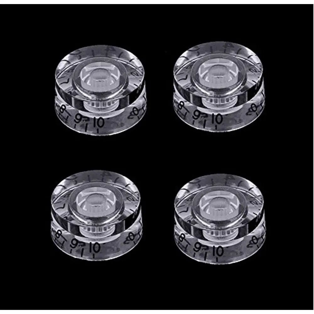Крышки потенциометров для гитары, набор из 4 штук Серебряный, Transparent Black