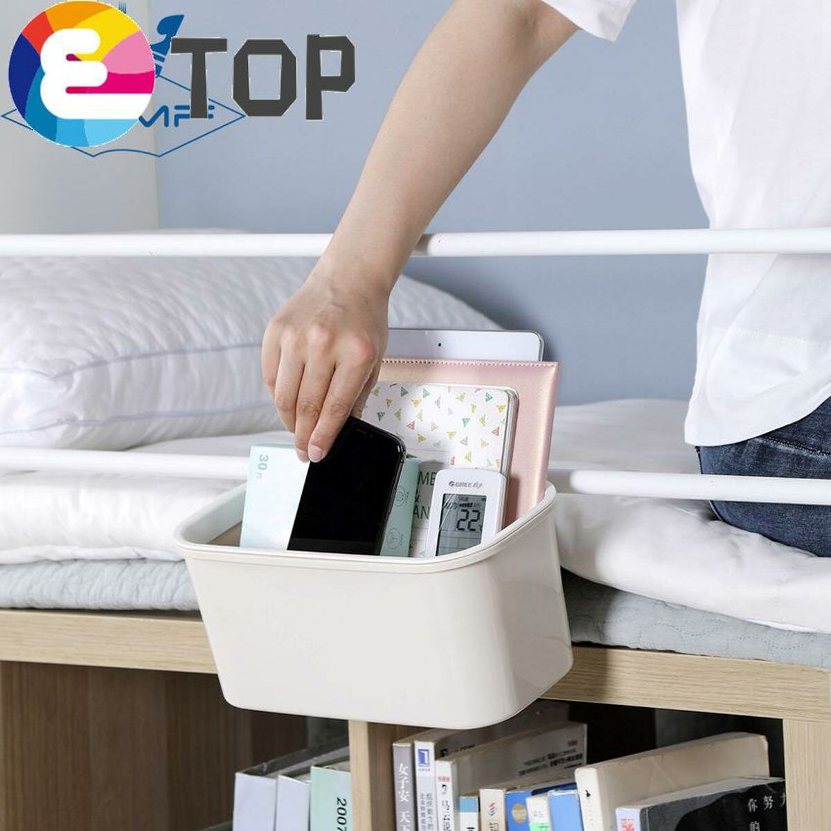 Подвесная корзина из полипропилена большой вместимости с наклейкой на прикроватную рамку