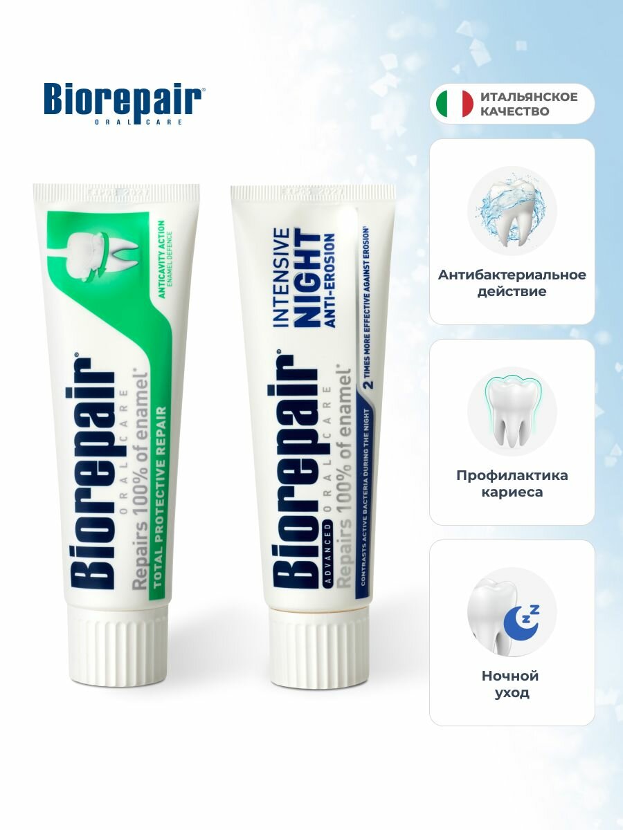 Зубные пасты Biorepair Total Protection, Biorepair Intensive Night, 75 мл, 2 штxf