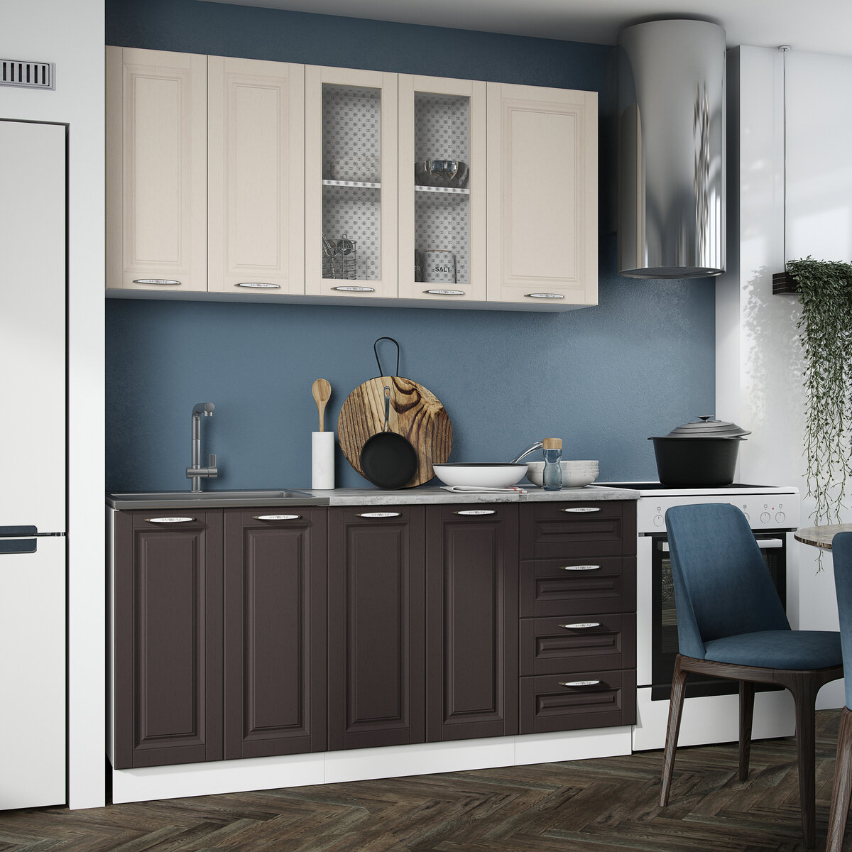 Кухонный гарнитур, кухня, готовый комплект Вита 1,6м Шато Крем/Шато Арабика