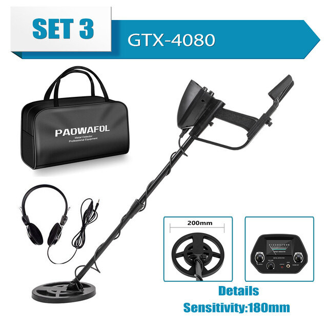 Подземный металлоискатель GTX-4080, детектор золота, 8 дюймов, катушка, обнаружение золота, глубже, 180 мм, MD-4030, портативный охотник за сокровищами-SET3 GTX-4080
