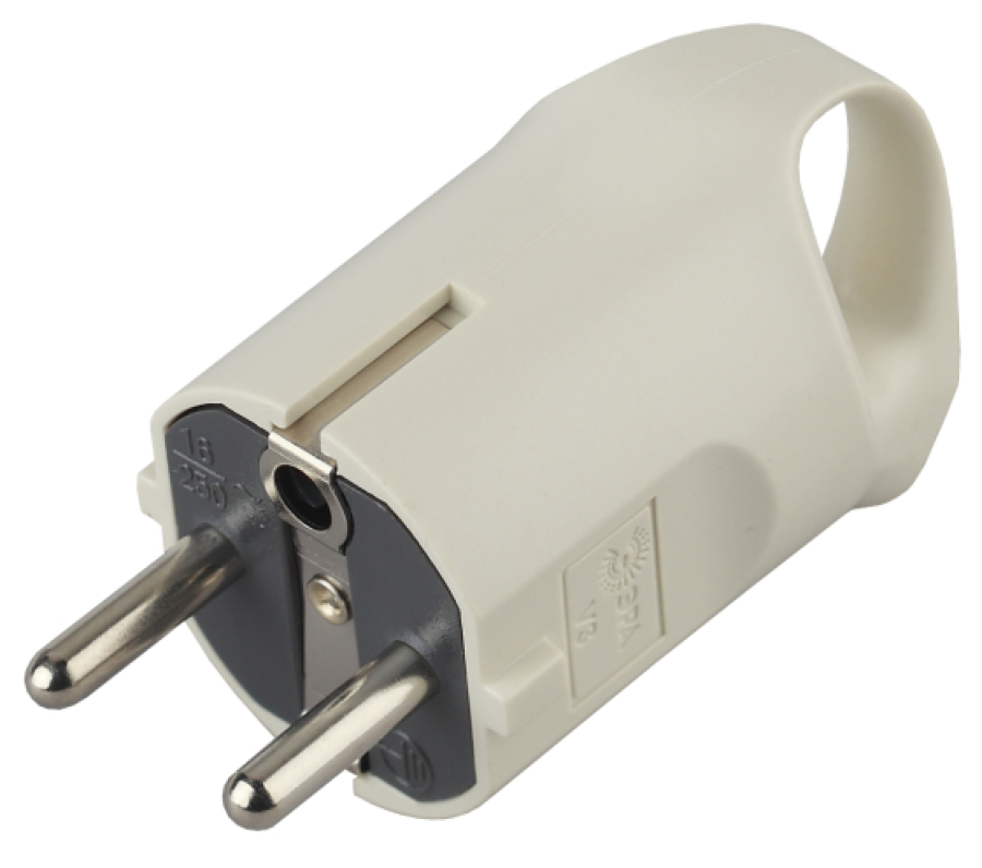 Вилка силовая кабельная ЭРА V3 угловая с заземлением, из пластика, белый, 16А 230В IP20 / электрика