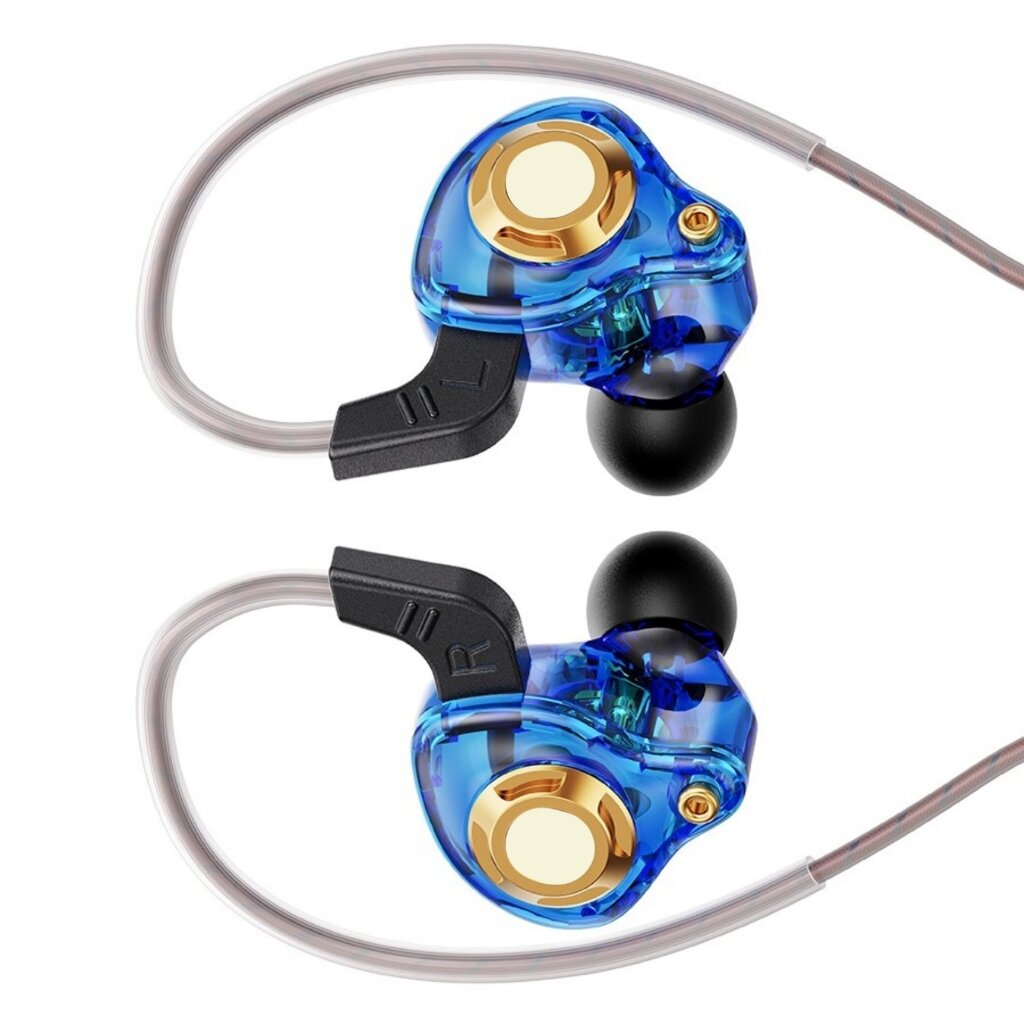 Проводная гарнитура AK6 SRS с динамическим Hi-Fi сабвуфером в ухе- синий