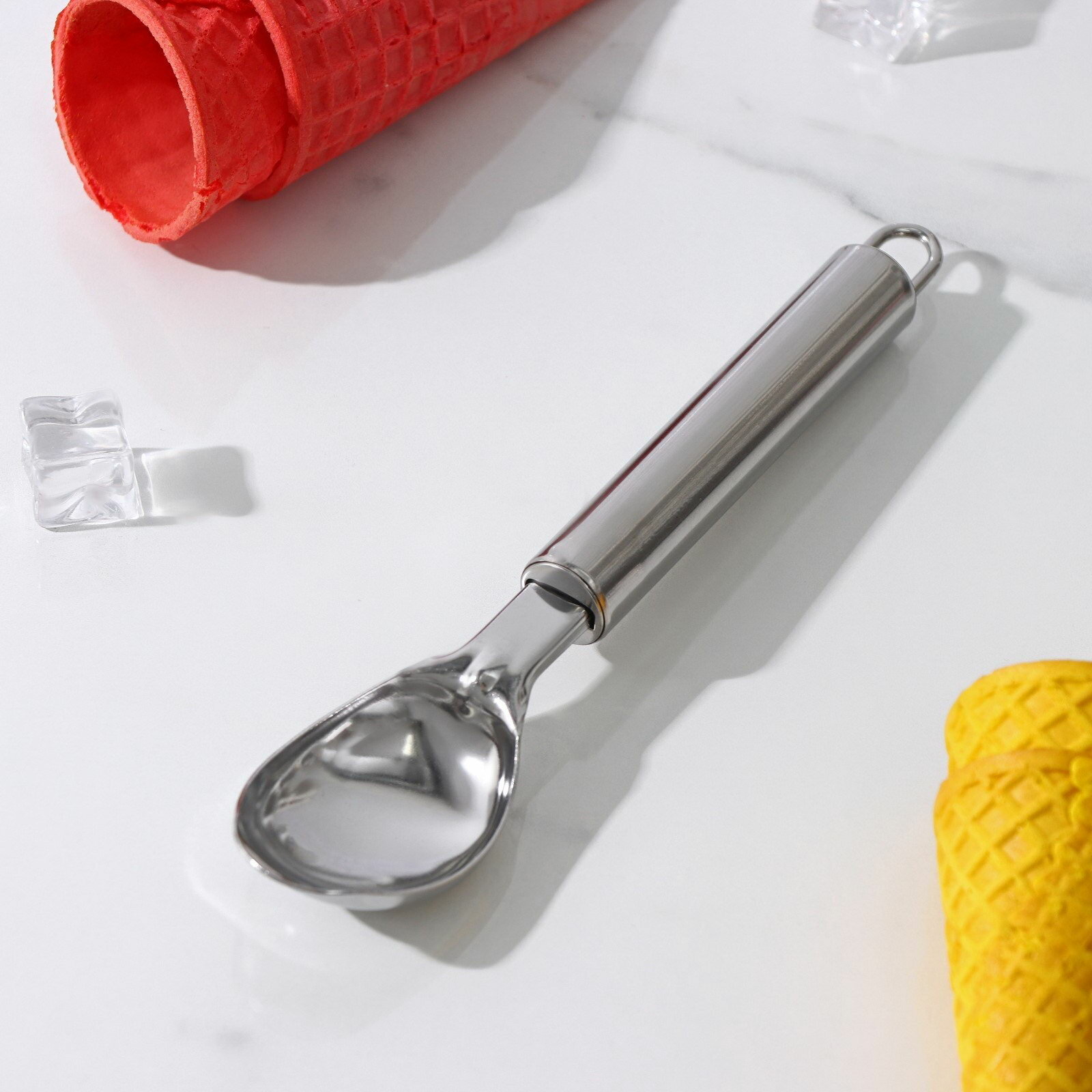 Ложка для мороженого "Металлик", 21 см, серебристая, назначение: для мороженого