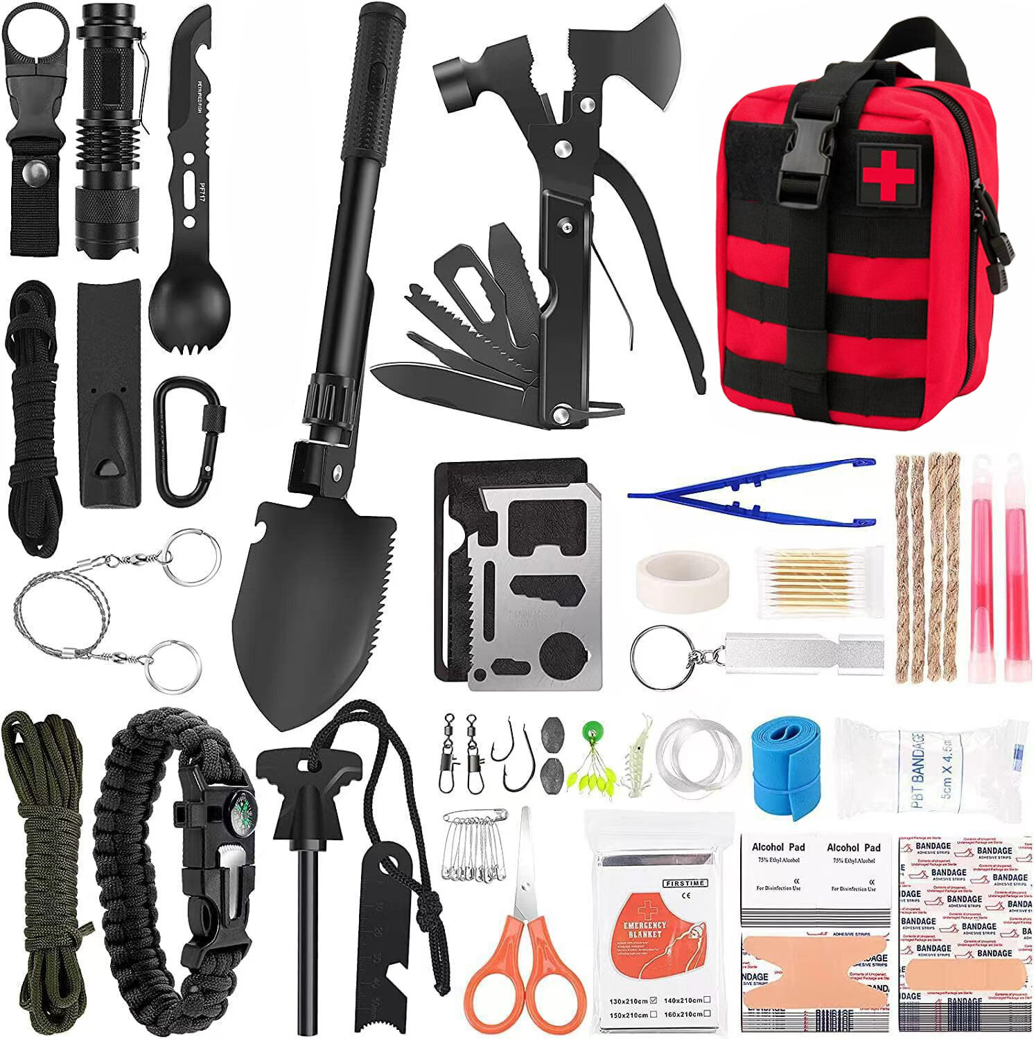 Набор для выживания SOS - Аварийный комплект для кемпинга, автомобиля и outdoors | 15 предметов | Водонепроницаемый кейс