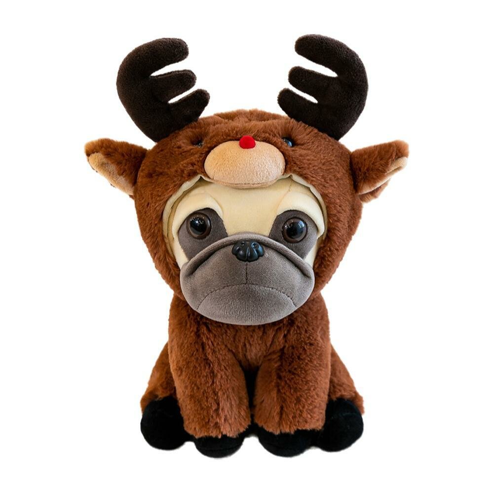Игрушка собака плюшевый мопс в капюшоне костюме оленя