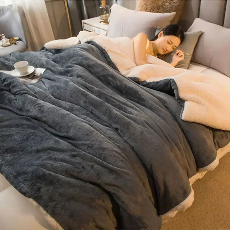 Шерстяное одеяло, сохраняющее тепло, зимние одеяла, двухстороннее покрывало размера Queen, покрывало для кемпинга на двуспальную кровать, покрывало на кровать