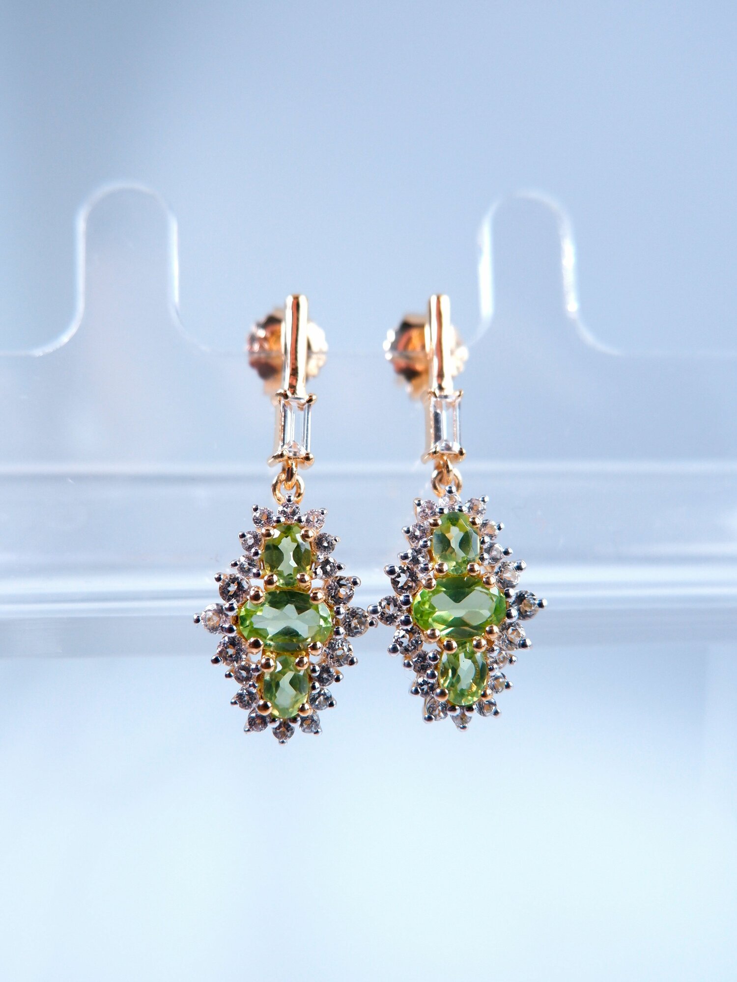 Серьги, серебро, 925 проба, топаз, перидот