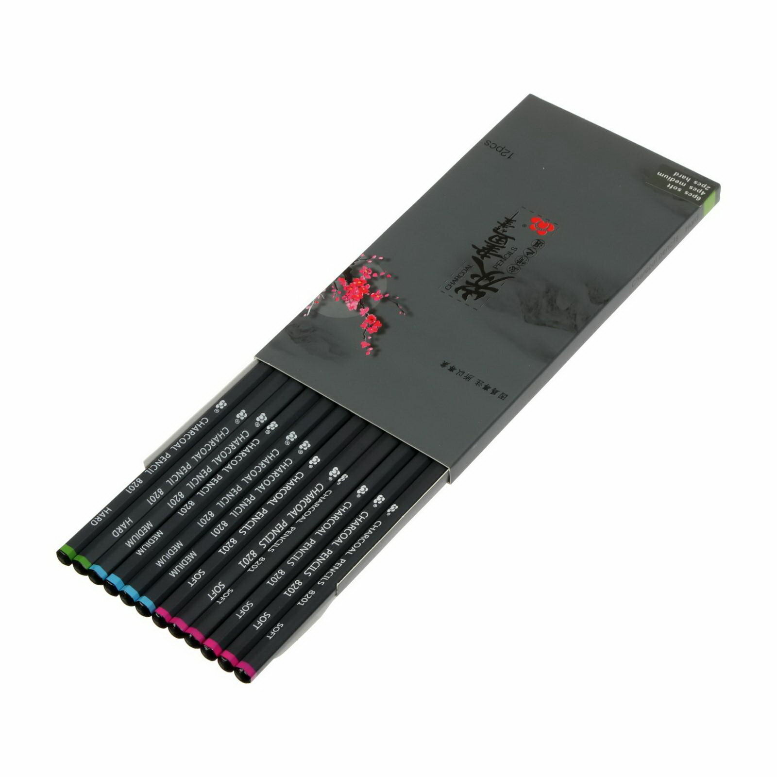 Карандаши угольные чёрные 12 шт. в наборе, твёрдость: hard (твёрдая)