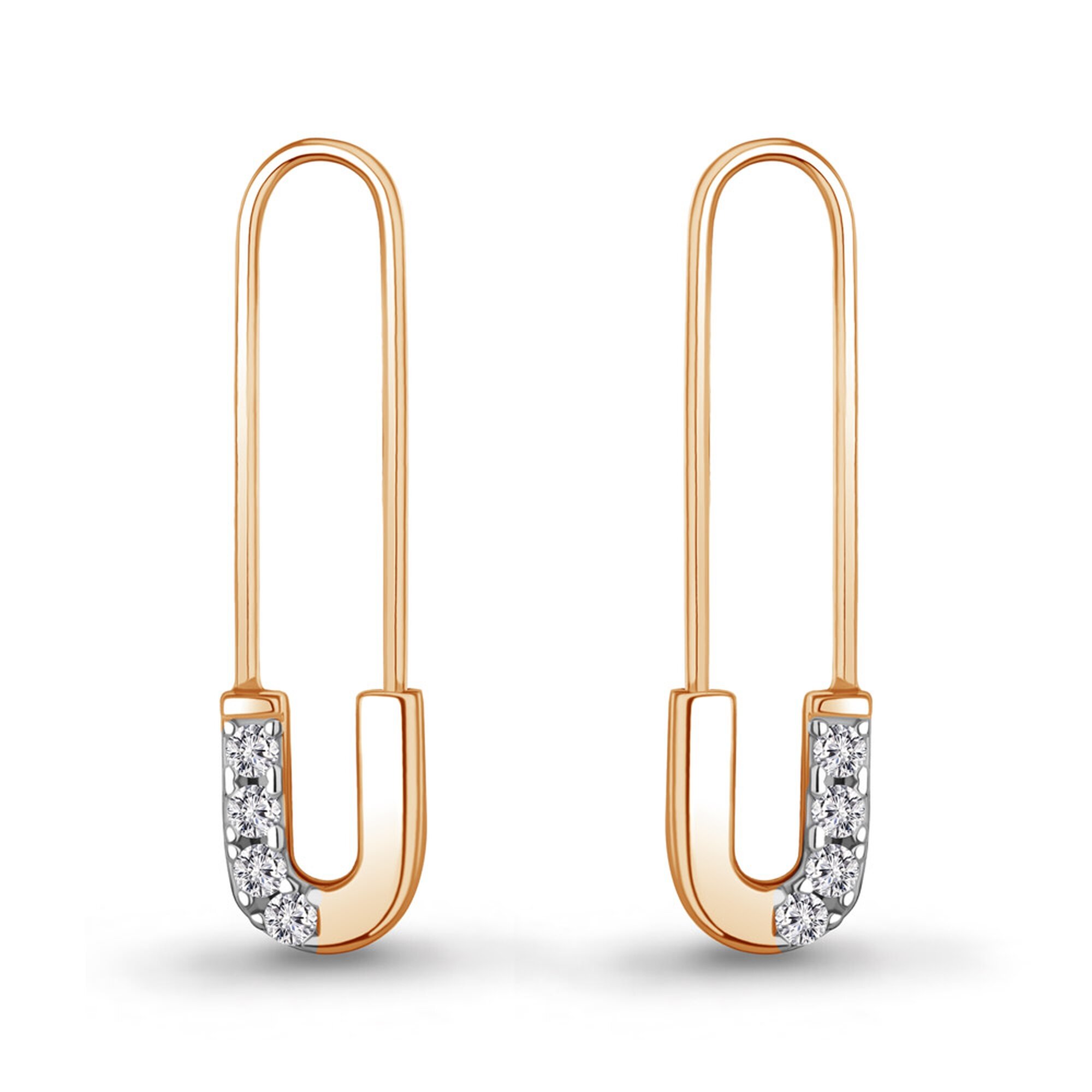 Серьги, серебро, 925 проба, золочение, фианит