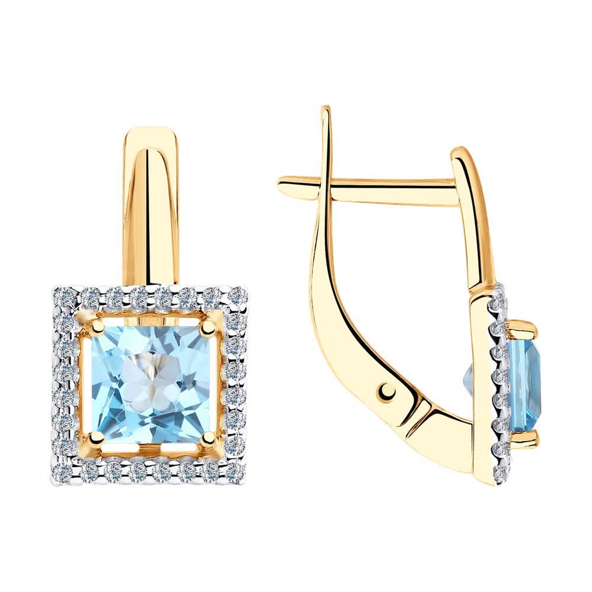 Серьги, красное золото, 585 проба, топаз, фианит