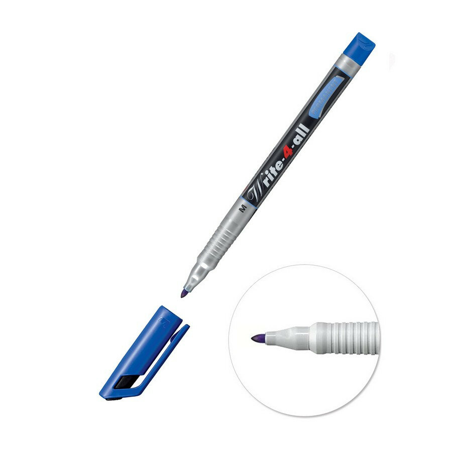 Маркерная ручка нестираемая STABILO Write-4-All, M/1.0 мм, перманентная, синяя (STABILO 146/41)