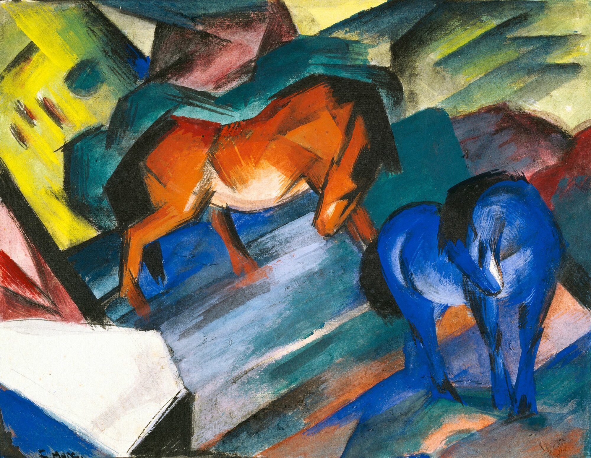 Картина Франца Марка Красные и синие лошади 80х62 см