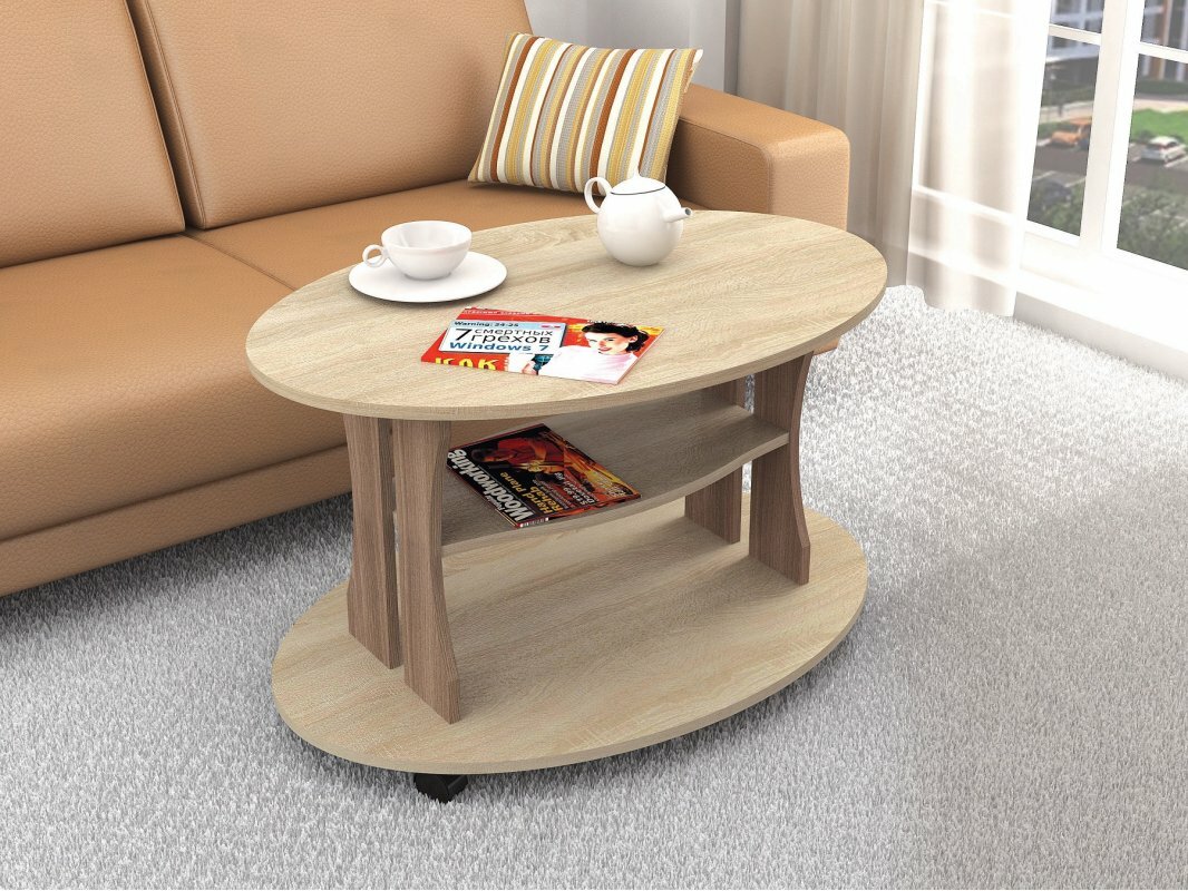 Журнальный стол 90х56х60 см, ЛДСП, дуб сонома, ясень шимо, 1 шт.