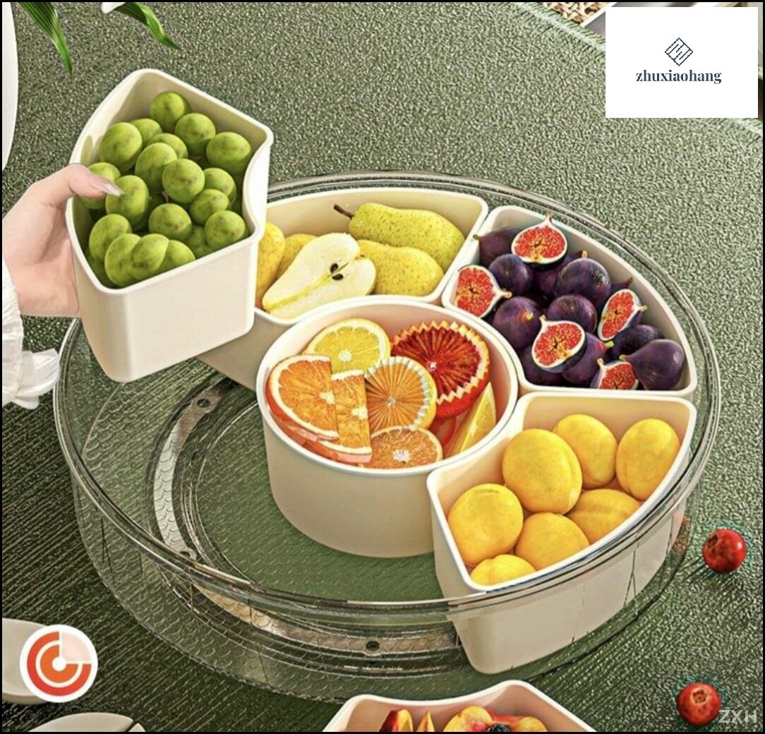 Менажница "Без бренда", круглая, на 6 порций, пластик, с крышкой, белая, 26см