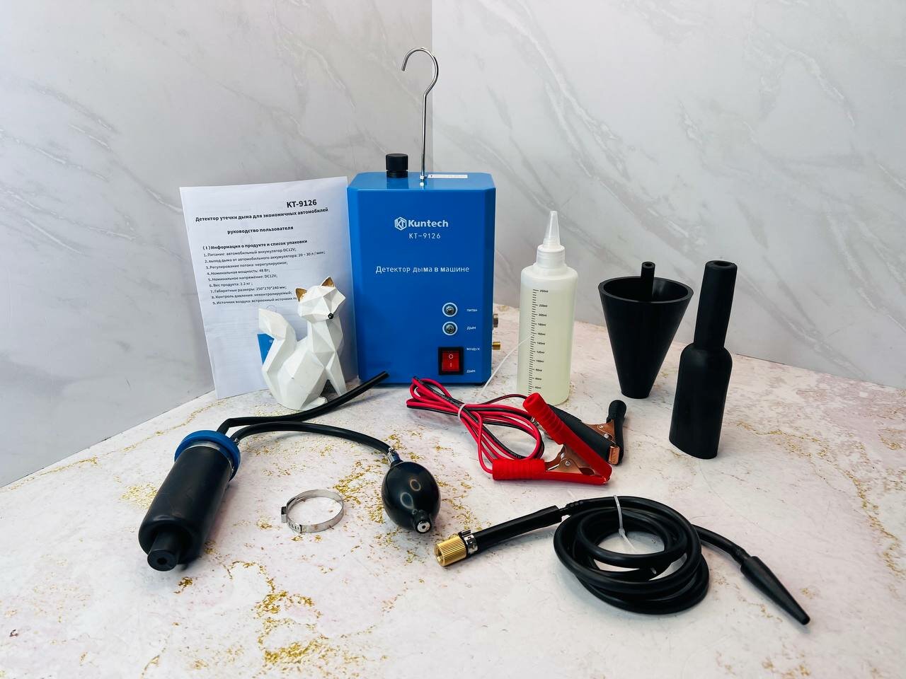 Дымогенератор для автомобиля, встроенного воздушного насоса, Дымогенератор для системы трубопроводов,10S быстрый дым,12V, Kuntech, KT-9126