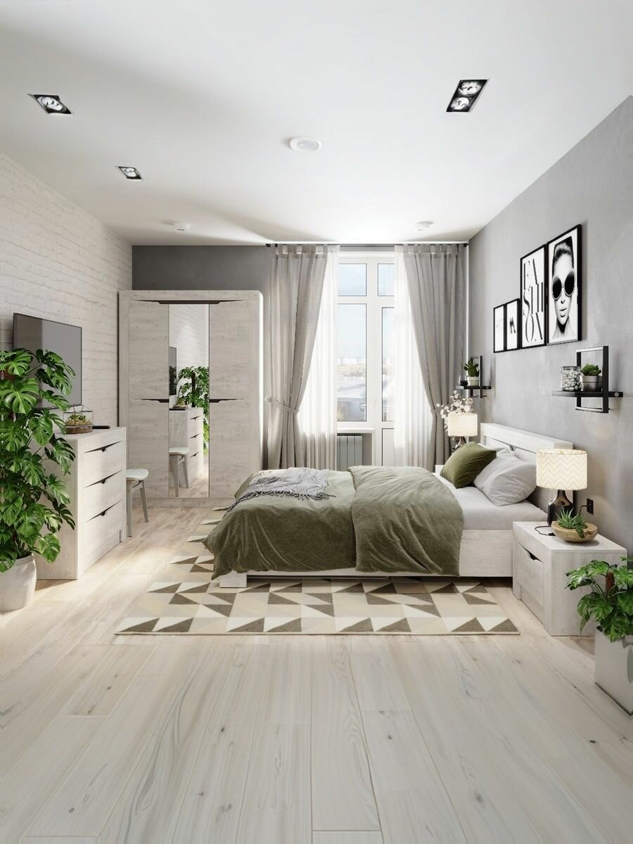 Спальный гарнитур Лео, бетон светлый