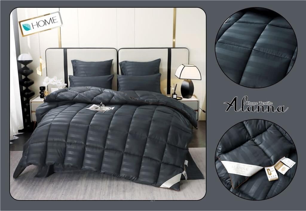 Комплект постельного белья с Одеялом Евро размер - Черного Цвета