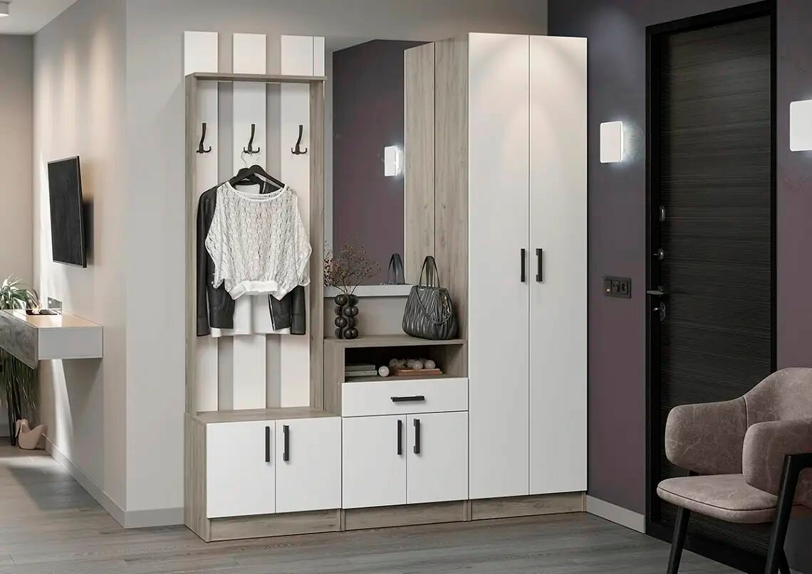 Комплект прихожей Вега 1 дуб крафт серый/белый (Интерьер-Центр)
