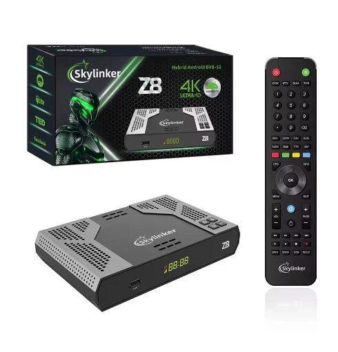 [Подлинный] Skylinker Z8 4K Android OTT + DVB-S2 Гибридная ТВ-приставка 5G Wi-Fi H.265 DVB S2 FTA декодер Цифровой спутниковый ТВ-приемник Set-top, Z8 2GB 16GB Box only, Европейская