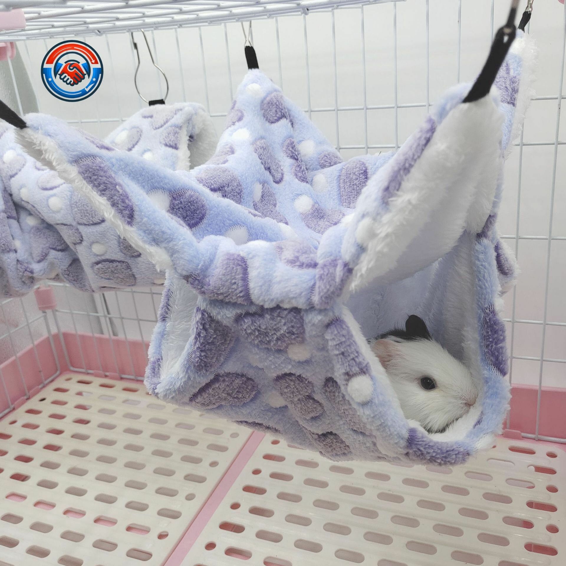 Гамак для мелких животных 2-в-1, льняной и флисовый, двухъярусный висячий домик для хомяков, морских свинок, хорьков, крыс и шиншилл, легко крепится в клетку и стирается