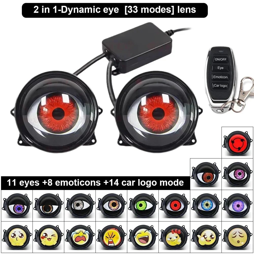 33-режимные динамические светодиодные автомобильные фары в сборе 2 в 1 Devil Eye украшения противотуманные фары освещение пульт дистанционного управления авто модернизация аксессуары, 2 in 1