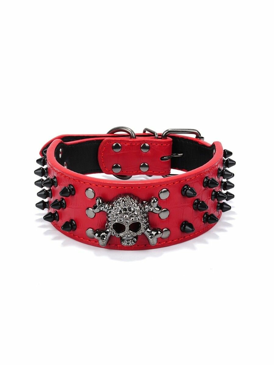 Модный ошейник для собак средних и крупных пород, дизайн черепа, разные цветовые варианты, красный-M