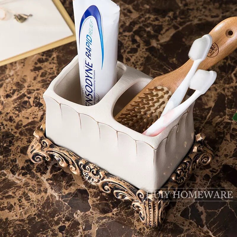 Керамический набор для ванной комнаты 1предметов, Волнообразный футляр для зубной ，Белый，15.5*10*5.5cm