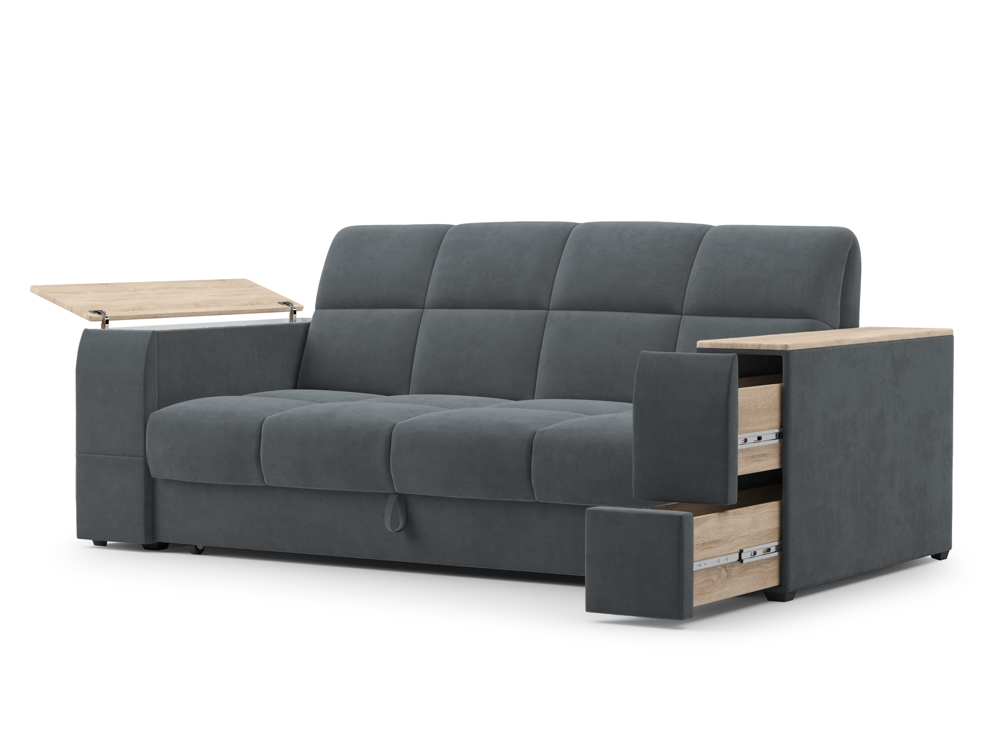 Диван-кровать Флай, аккордеон, подлокотники короб+ящики, 160*200 с ортопедическим основанием, съемный чехол, велюр