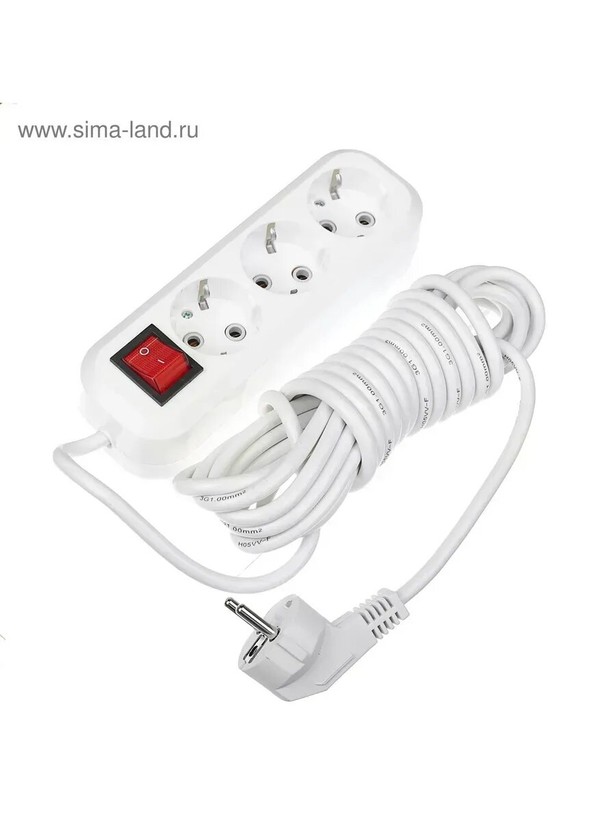 Удлинитель сетевой 3 розетки, 5 м, 3500 Вт