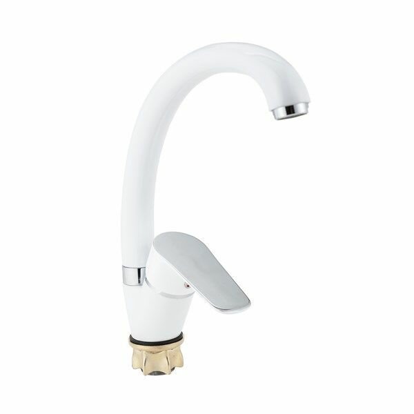 Смеситель для раковины на кухню или ванну. Кухонный кран для воды настенный с высоким изливом для мойки. Сантехника VIKO V-4144 хром белый