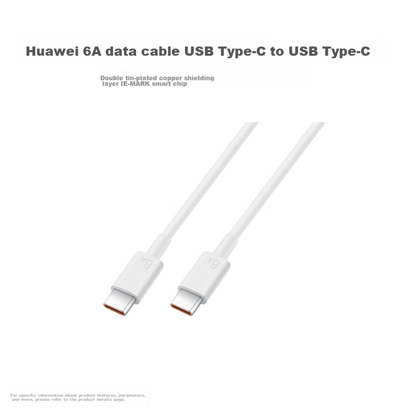 Huawei 6A Data Cable, USB Type-C to USB Type-C, 1m Length, High-Quality Core, Durable, White