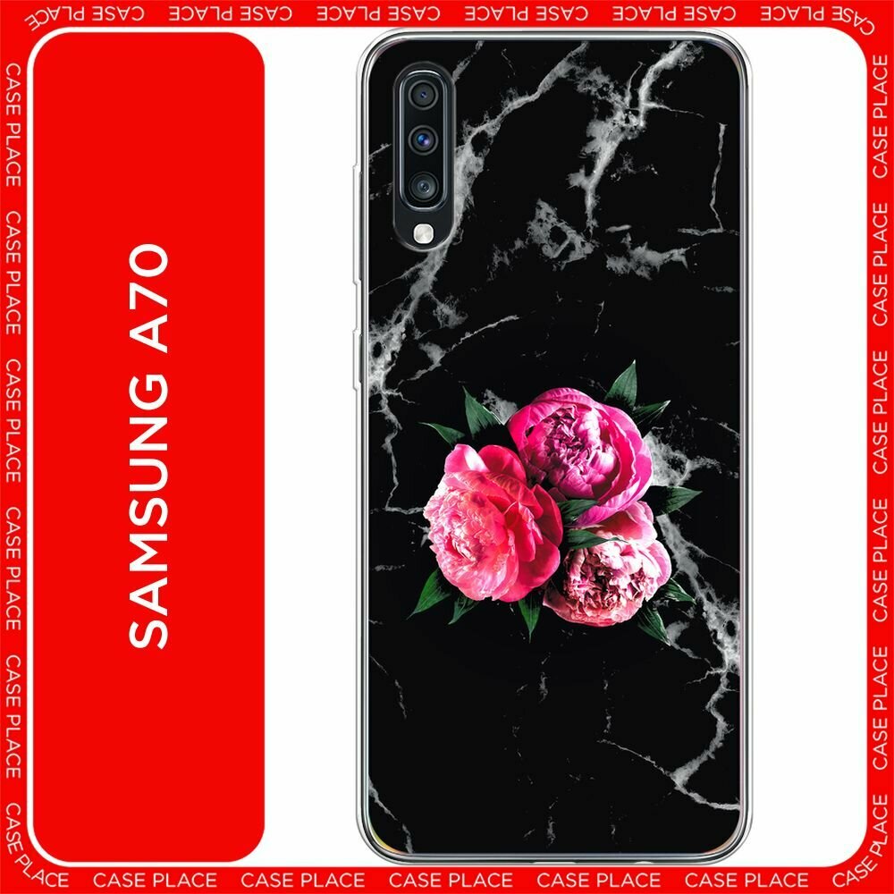 Чехол на Samsung Galaxy A70 / Самсунг Галакси А70 с принтом "Букет на черном мраморе"