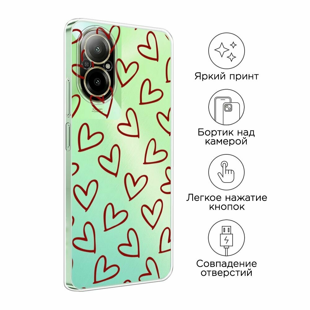 Чехол на Realme C67 4G / Реалми C67 4G с принтом "Little hearts doodles 2 - 14 февраля", прозрачный — фото 1