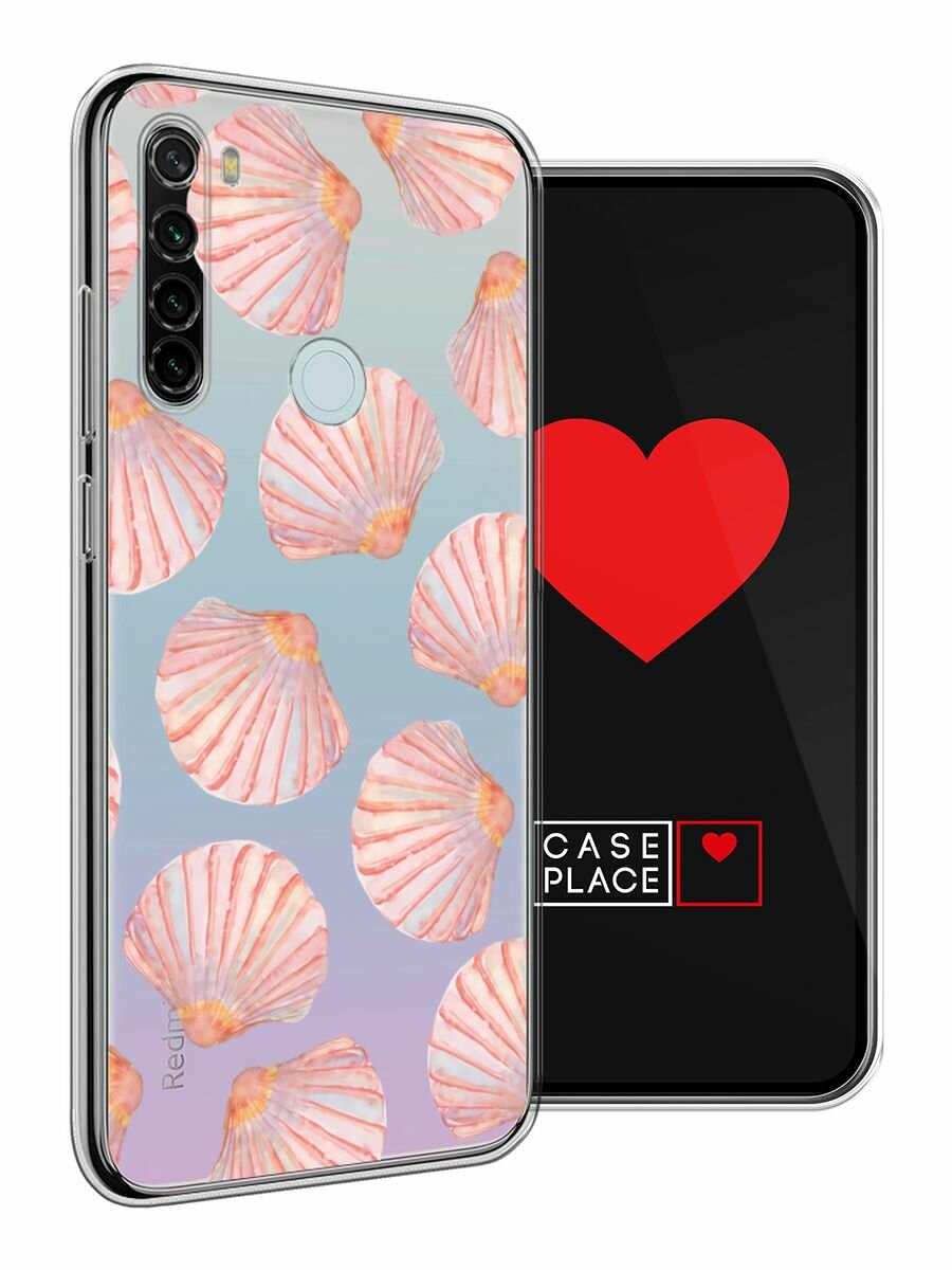 Чехол на Xiaomi Redmi Note 8T / Сяоми Редми Нот 8Т с принтом "Ракушки паттерн", прозрачный — фото 1