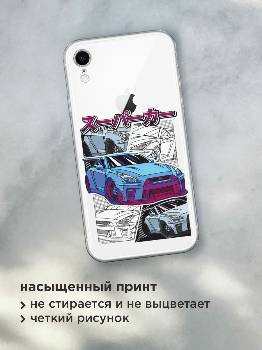 Чехол на Apple iPhone XR / Айфон XR с принтом "JDM коллаж", прозрачный — фото 1