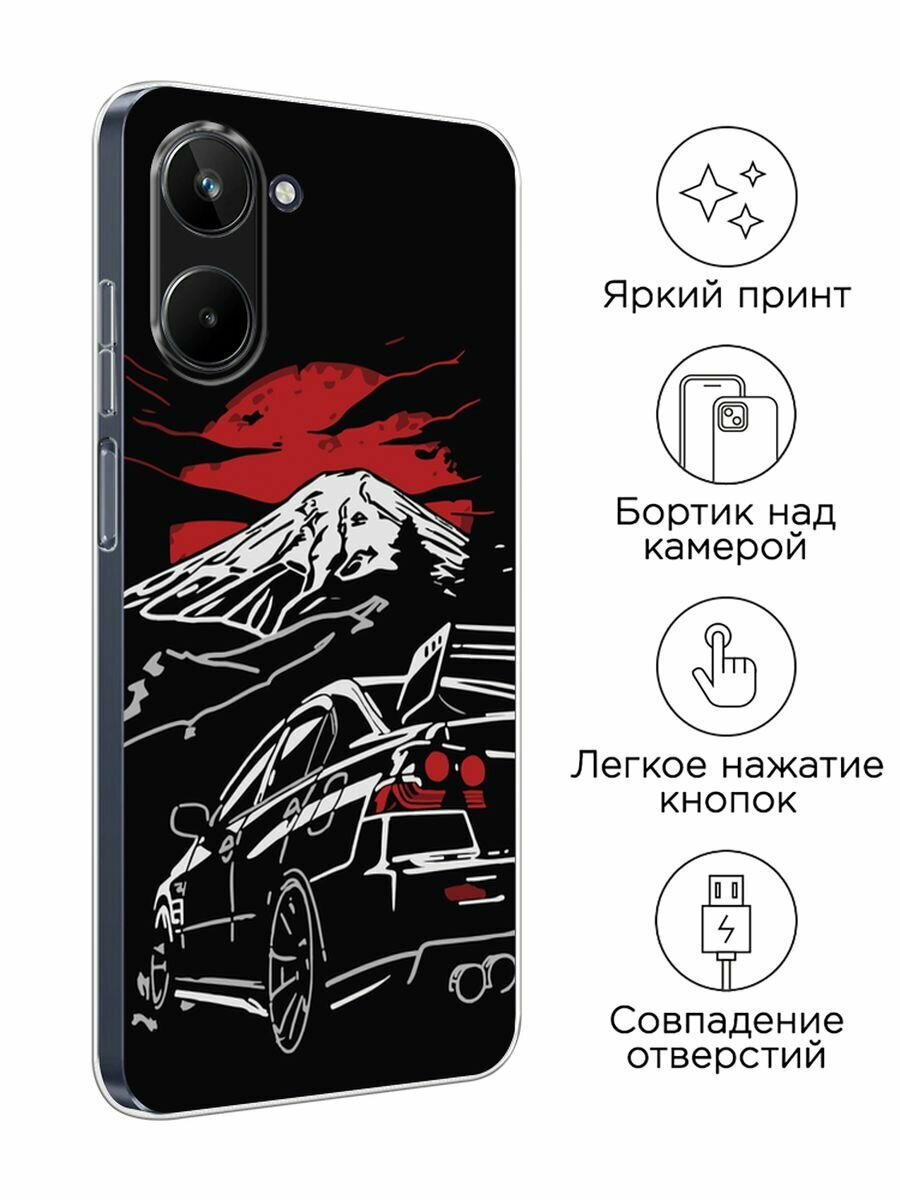 Чехол на Realme 10 4G / Реалми 10 4G с принтом "Машина в горах JDM" — фото 1