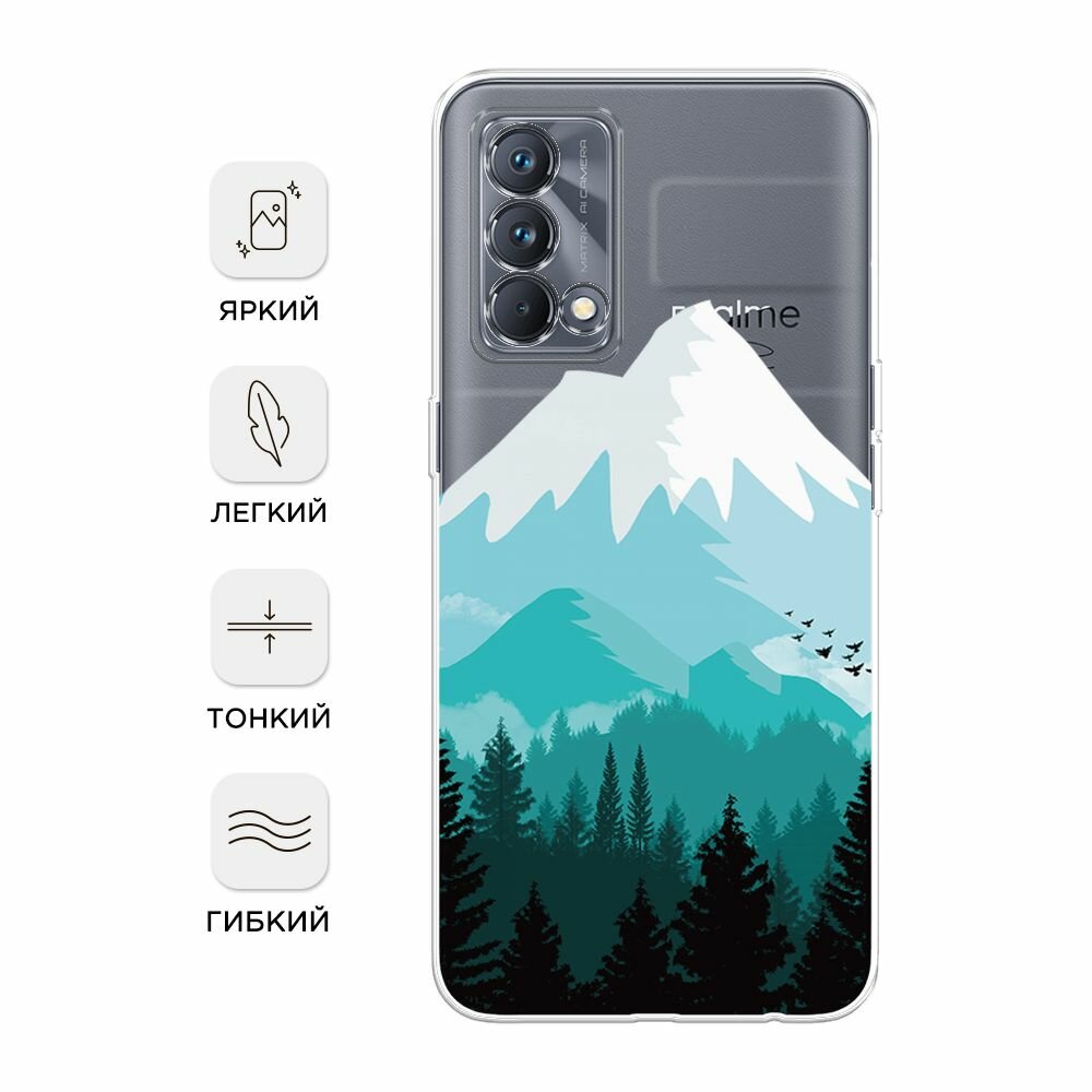 Чехол на Realme GT Master Edition / Реалми GT Мастер Эдишн с принтом "Синяя снежная гора", прозрачный — фото 1